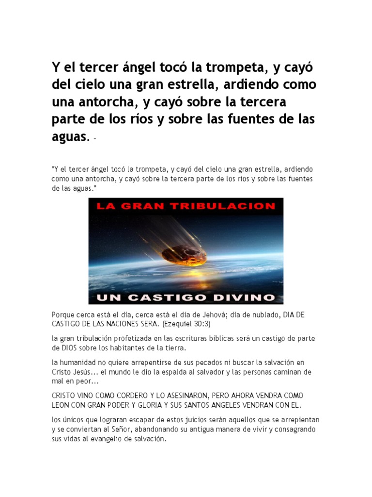 Y El Tercer Ángel Tocó La Trompeta, y Cayó Del Cielo Una Gran Estrella ...