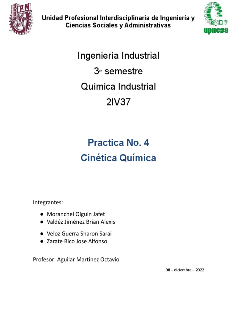 Quimica Ind - Practica 4 | PDF | Reacciones químicas | Cinética química