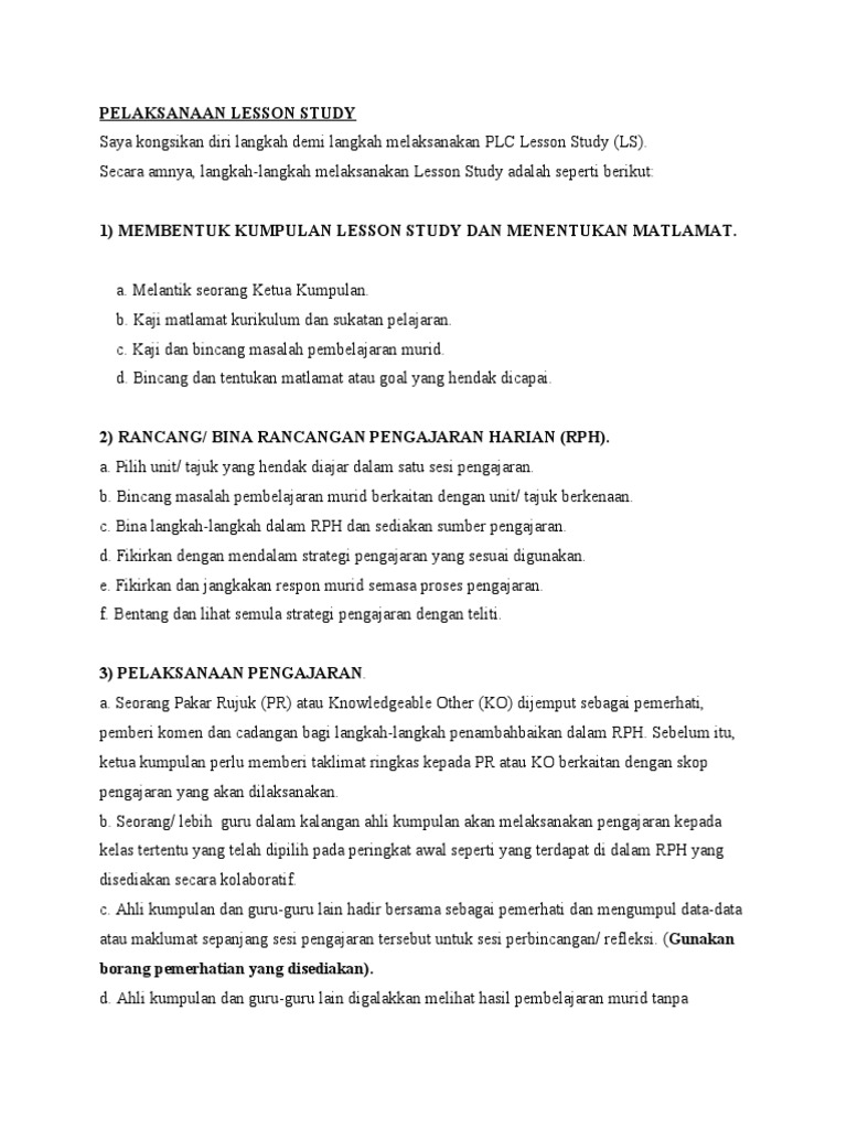 Pelaksanaan Lesson Study - Langkah Demi Langkah | PDF