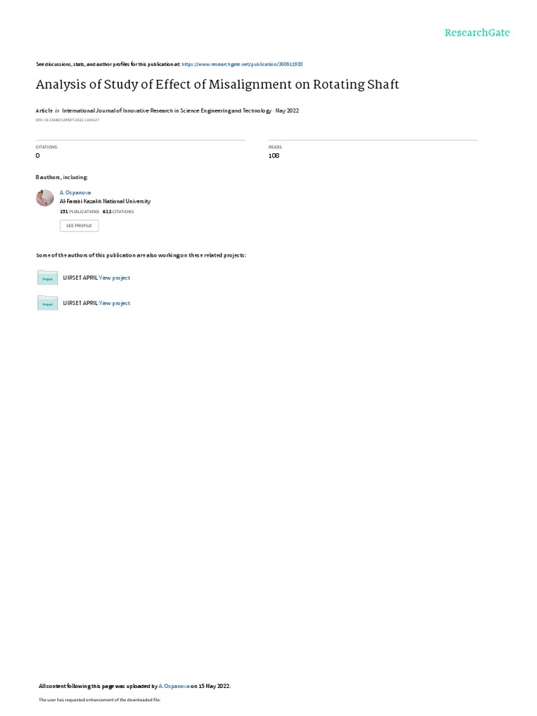 Analysis of Study of Effect of Misalignment On Rotating Shaft | PDF | Bearing (Mechanical ...