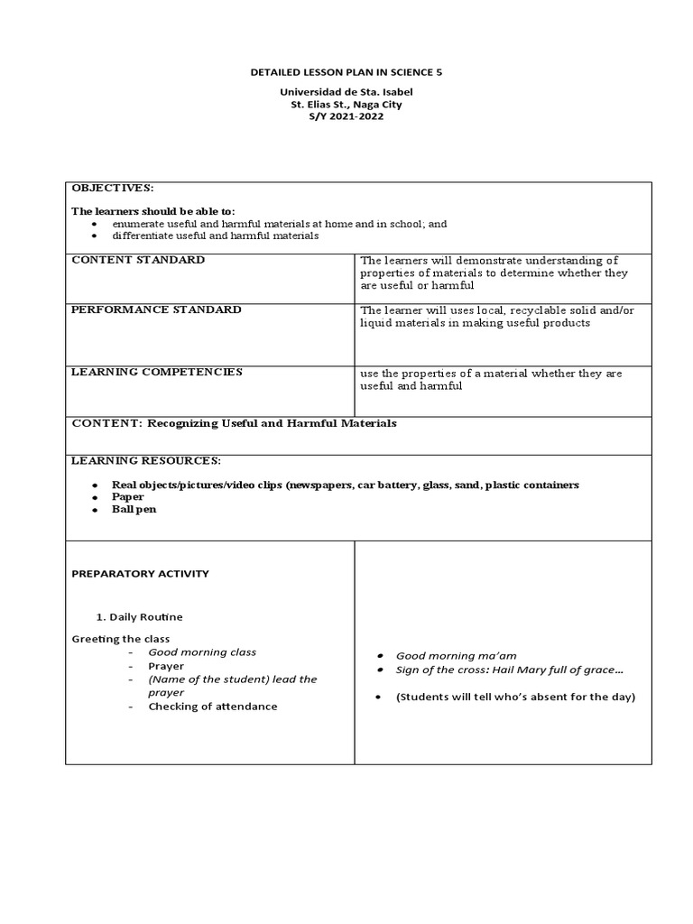 Detailed Lesson Plan in Science | PDF | Solid | Materials