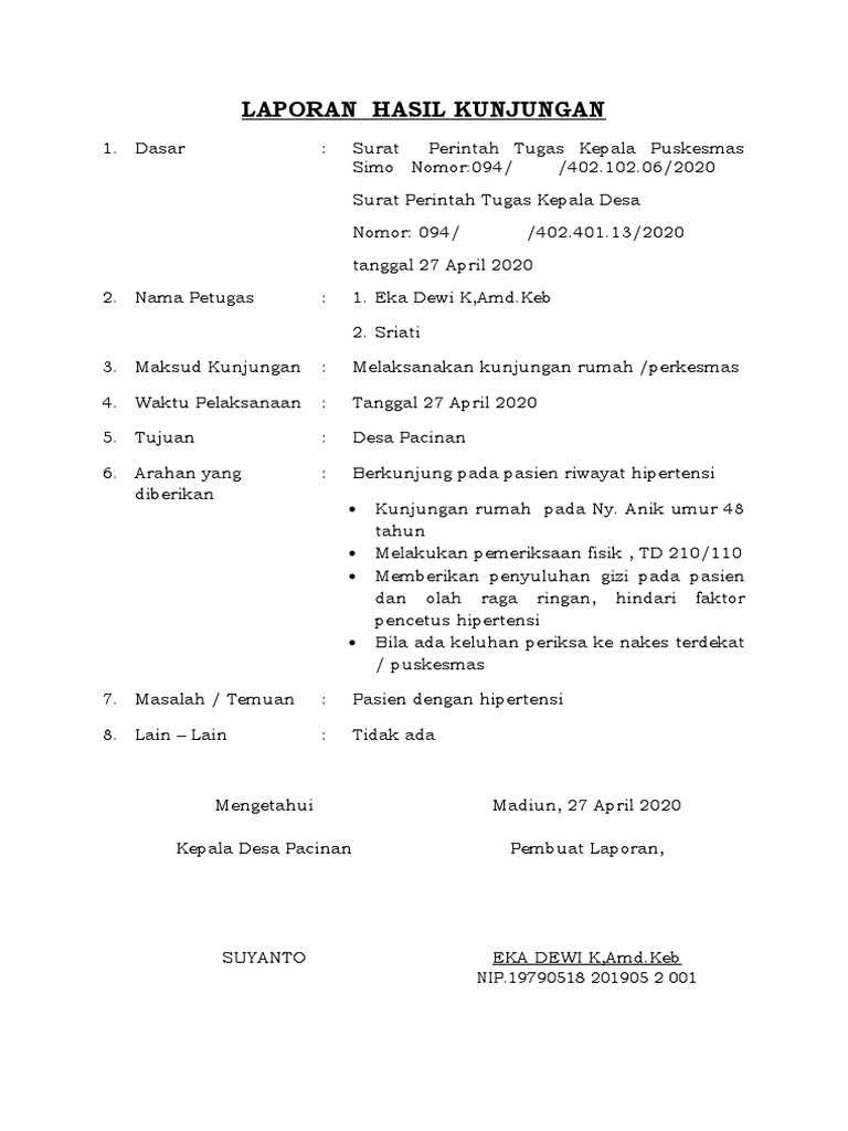 Laporan Hasil Kunjungan Perkesmas 27 | PDF