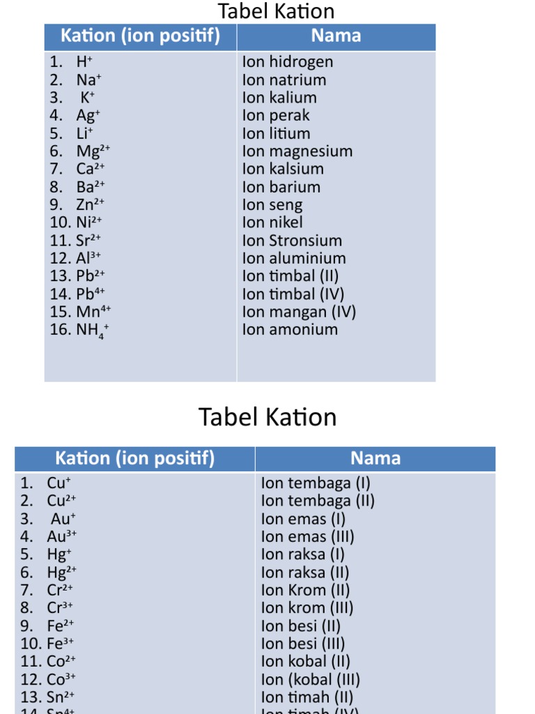 Tabel Kation Dan Anion | PDF