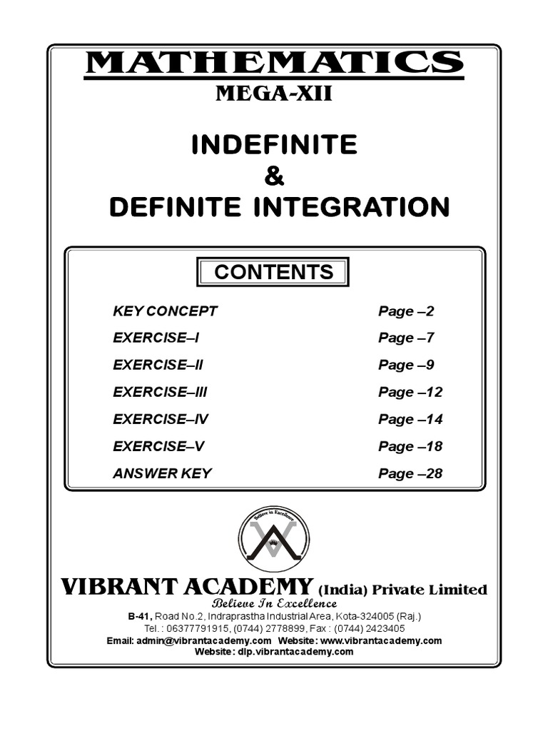 Indefinite & Definite Integration (XII) | PDF | Integral ...