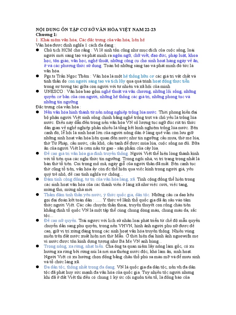 CƠ SỞ VĂN HÓA VIỆT NAM LỜI GIẢI | PDF