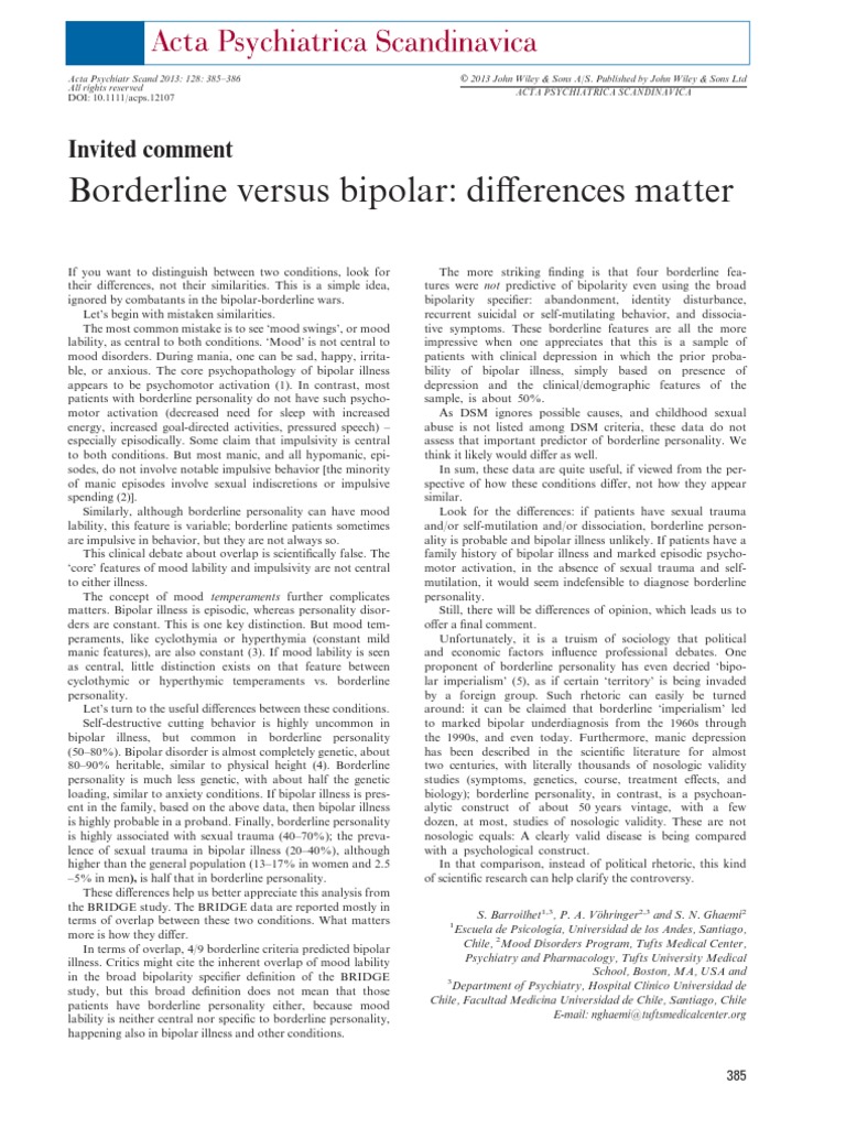 Borderline Vs Bipolar | PDF | Bipolar Disorder | Borderline Personality Disorder