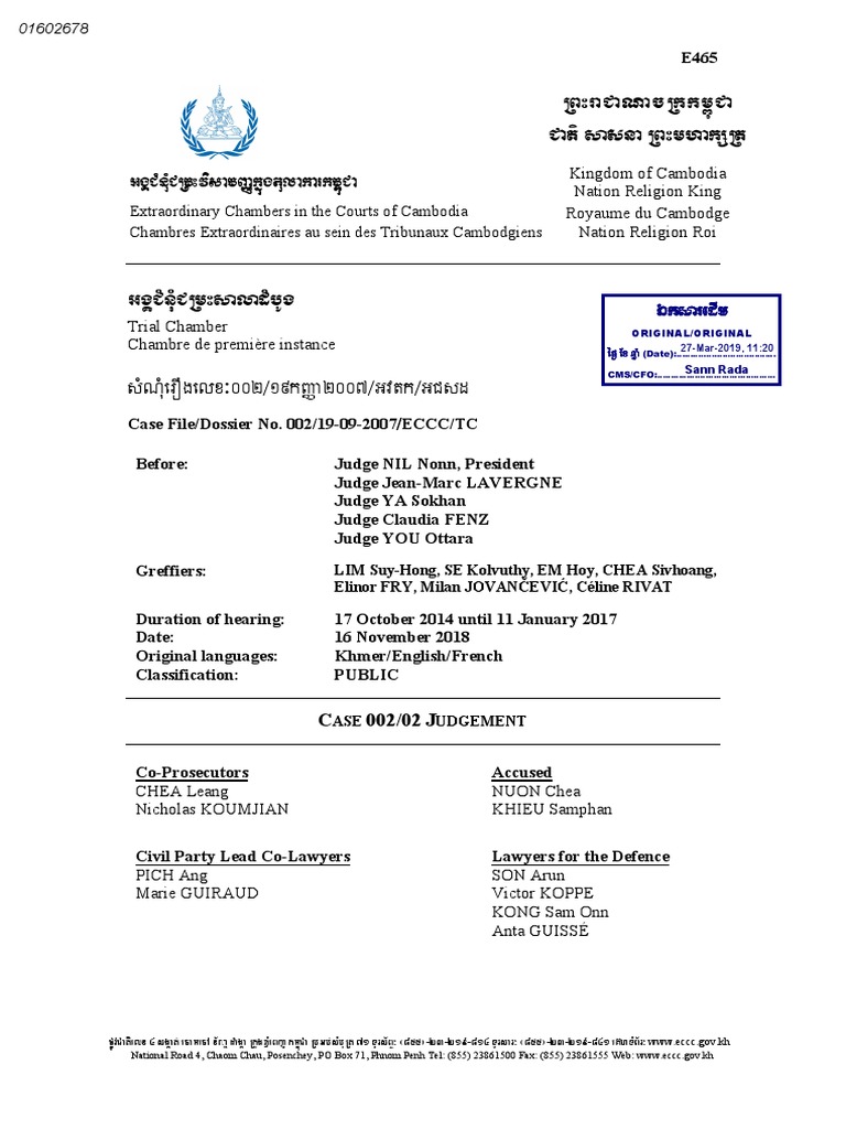 Case 002 - 02 Judgment (Full) | Download Free PDF | Democratic Kampuchea | Cambodia