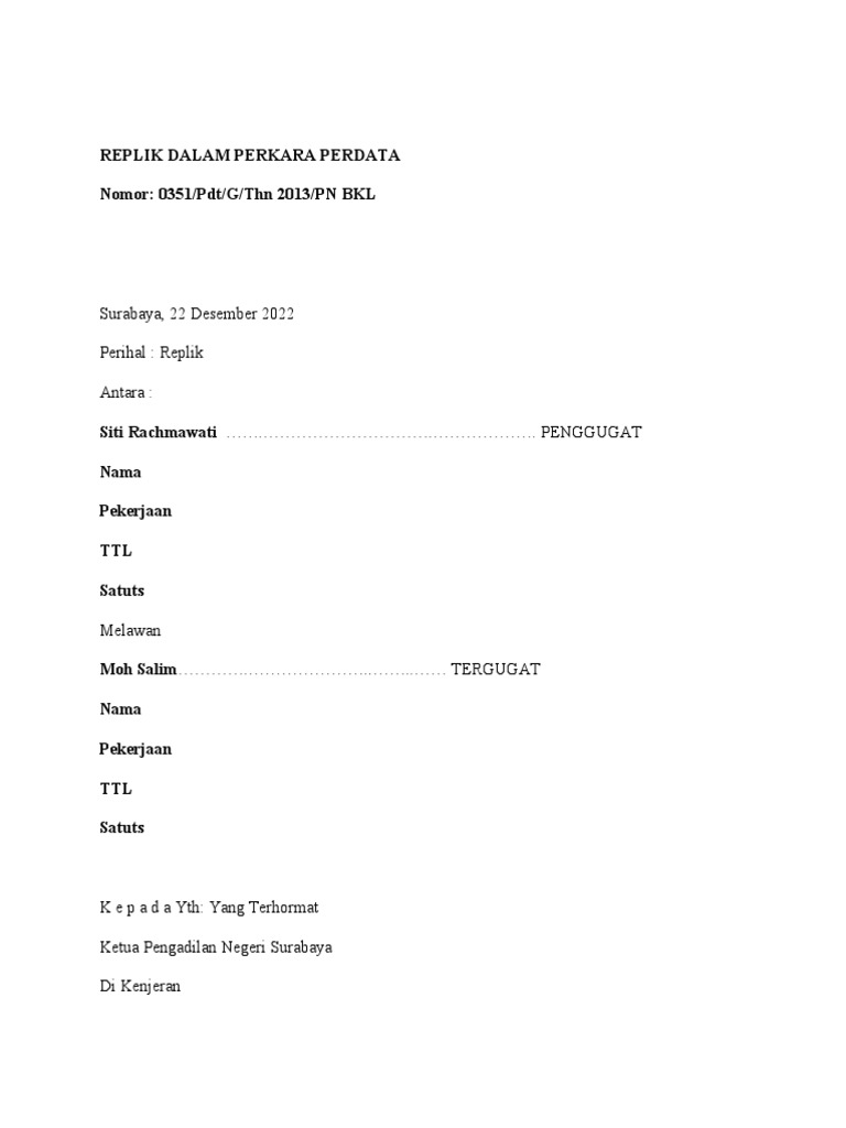 Replik Duplik Hukum Perdata | PDF