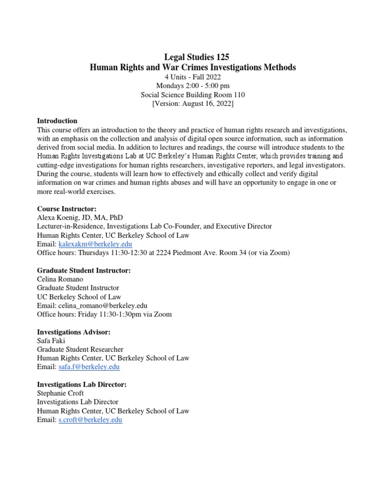 Introduction to Human Rights and War Crimes Investigations Methods ...