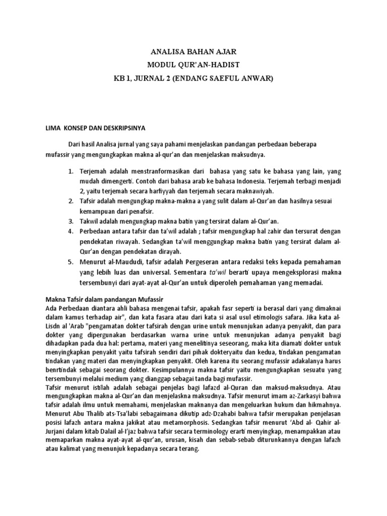 Analisa Bahan Ajar KB 1 | PDF