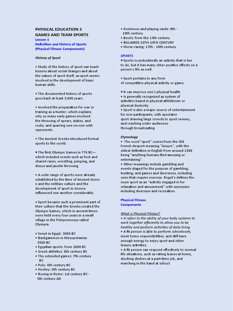 Physical Education 3 Reviewer (Prem) | PDF | Sports | Physical Fitness