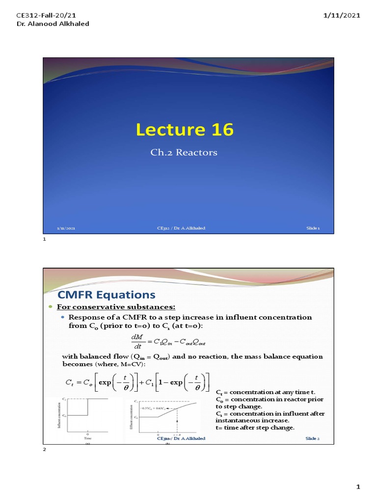 CE312 Lecture1617 Fall 20-21 | PDF | Sewage Treatment | Chemical Reactor
