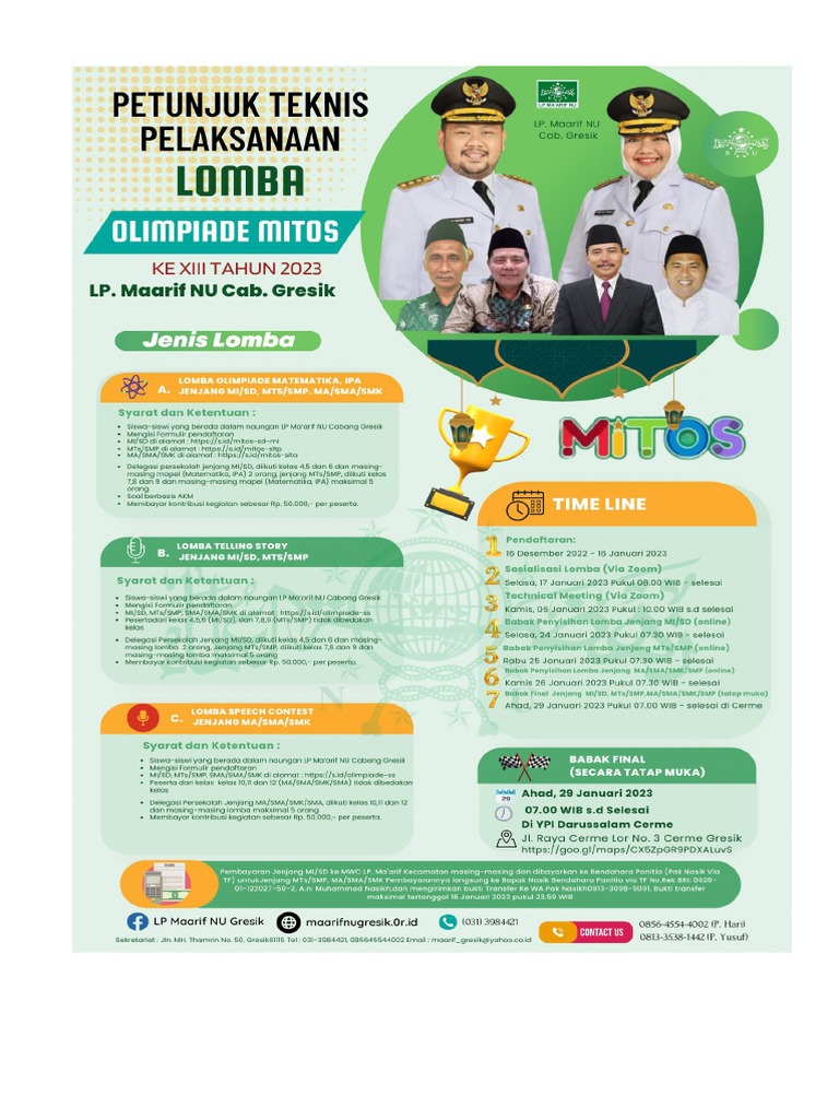 Juknis Lomba Olimpiade Mitos Xiii Lp. Maarif Kab. Gresik 2023 | PDF