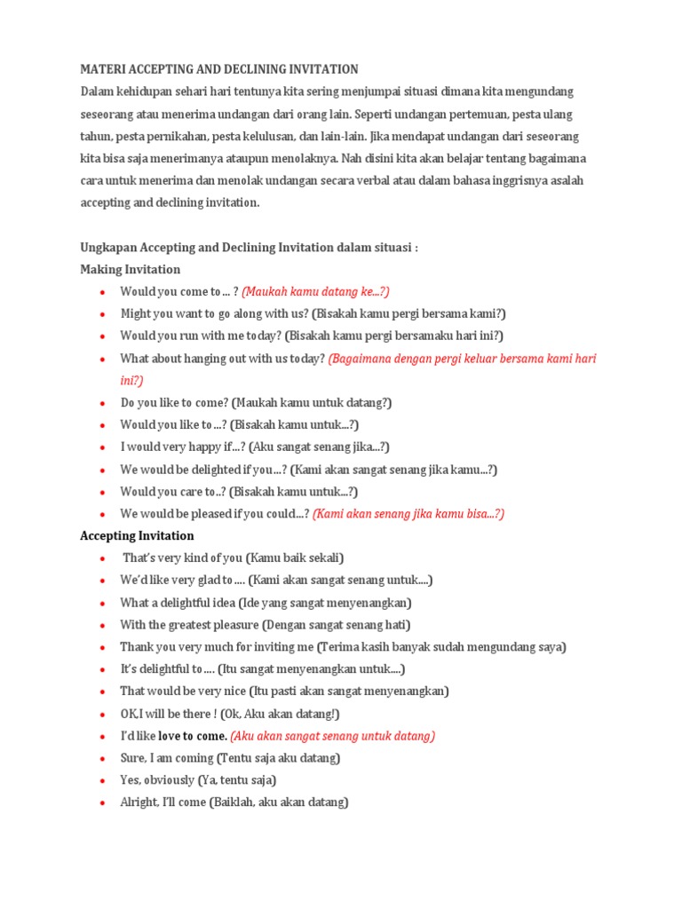 Materi Accepting and Declining Invitation-1 | PDF