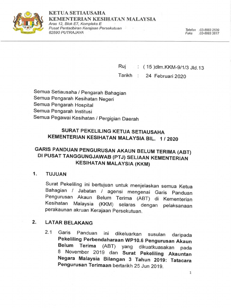 Garis Panduan Pengurusan Akaun Belum Terima (ABT) | PDF