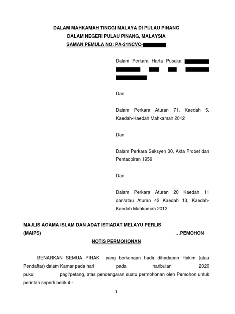 Notis Permohonan Meminda Perintah | PDF
