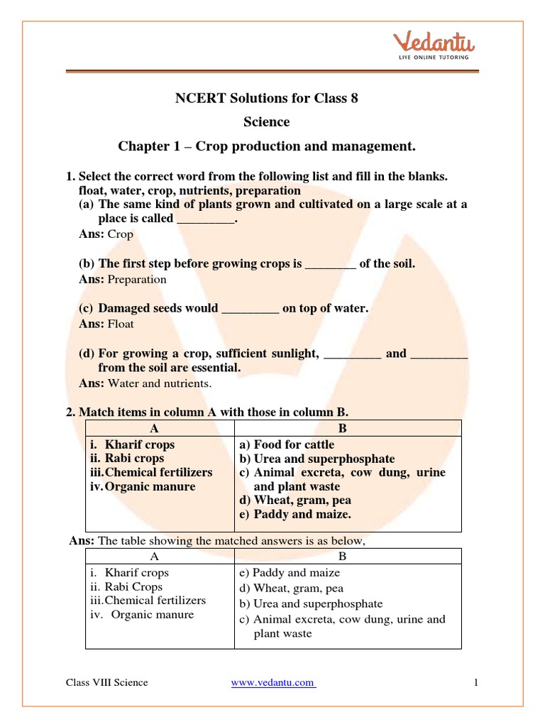Class 8 - Science - Crop Production and Management | Download Free PDF ... Class 8 - Science - Crop Production and Management | Download Free PDF ...