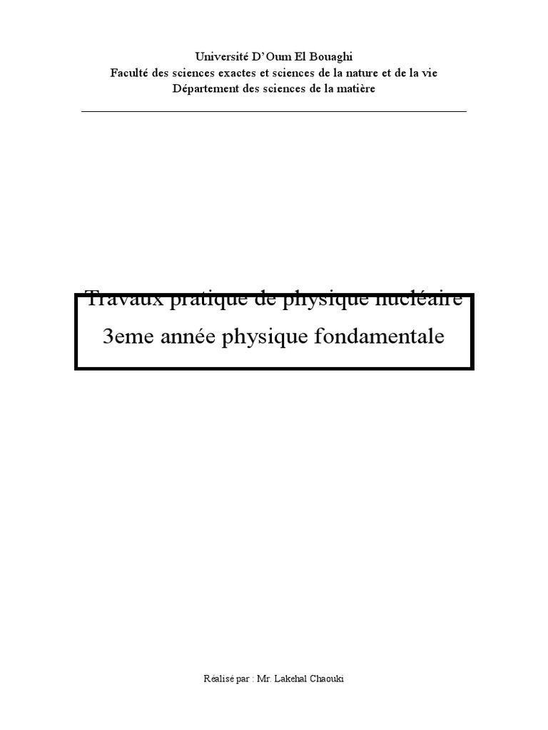 TP Physique Nucléaire - 3éme Année Physique Fodamentale | PDF | Photon | Électron