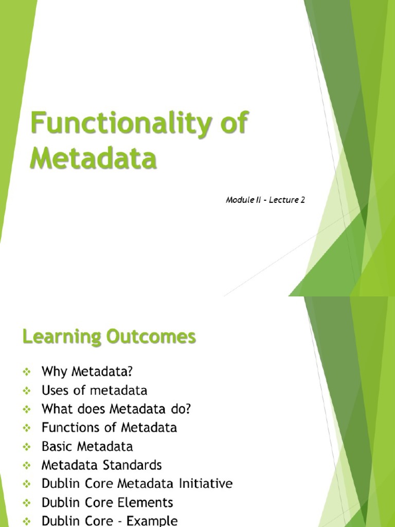 SDI Module II - Functionality of Metadata | PDF