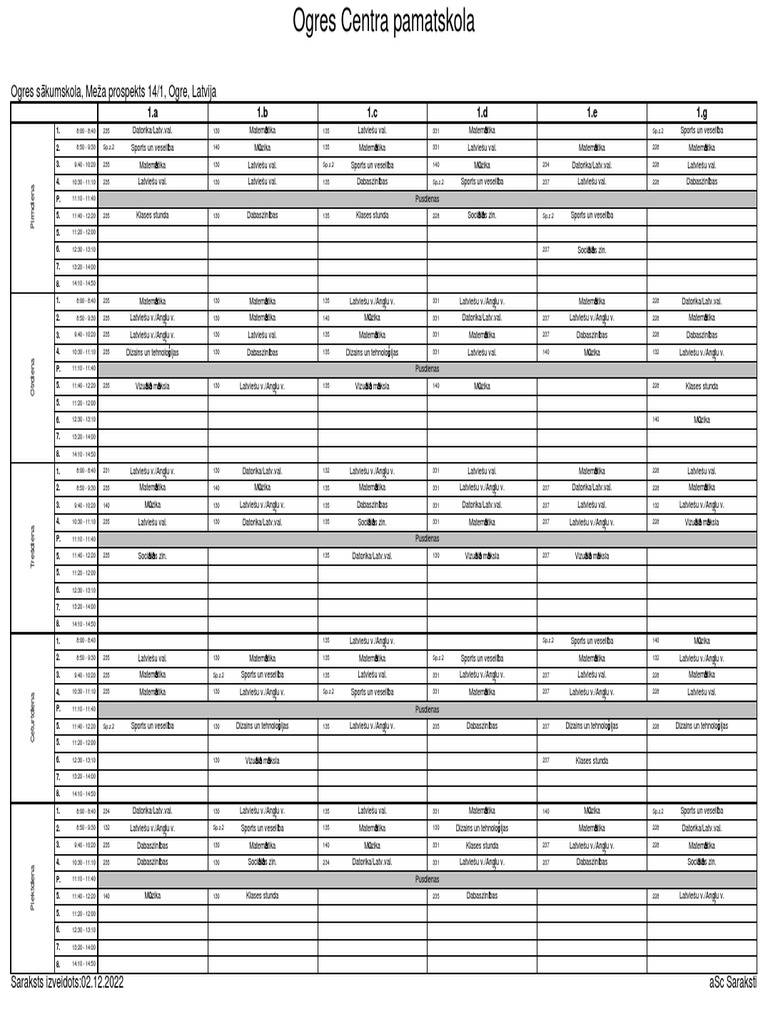 Stundu Saraksts | PDF