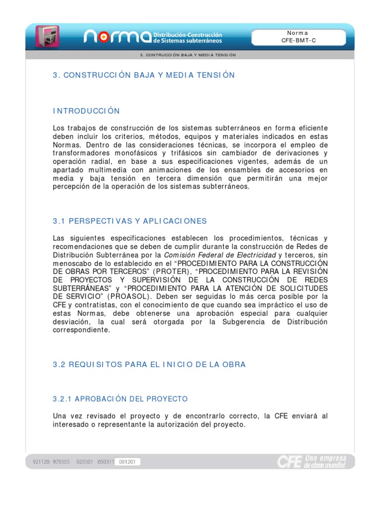 Norma CFE-BMT-C: Directrices completas para la construcción de redes de distribución eléctrica ...
