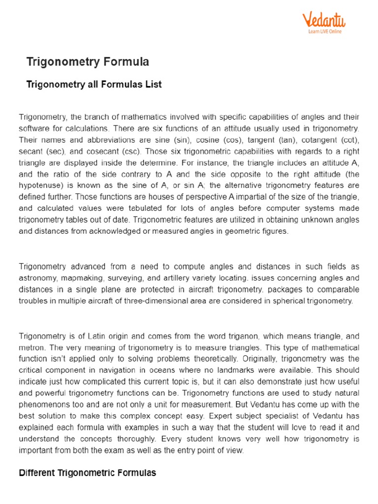 Trigonometry Formula | PDF