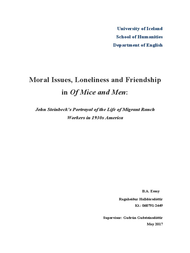 Moral Issues, Loneliness and Friendship Essay | PDF | John Steinbeck