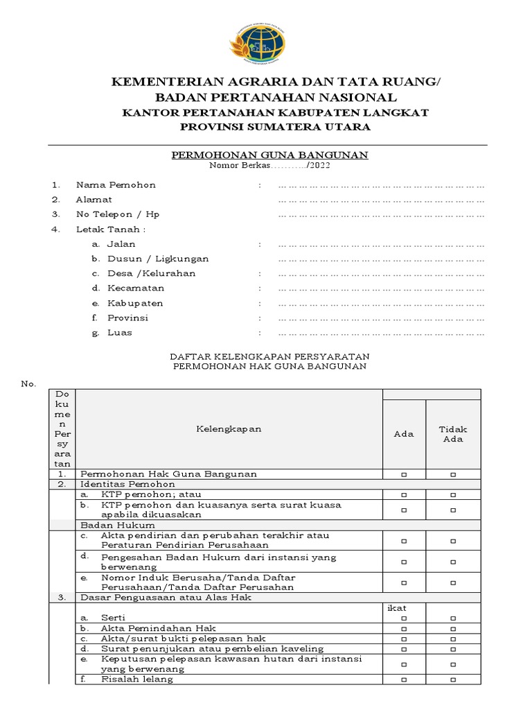 Kelengkapan Berkas Permohonan Hak Guna Bangunan | PDF