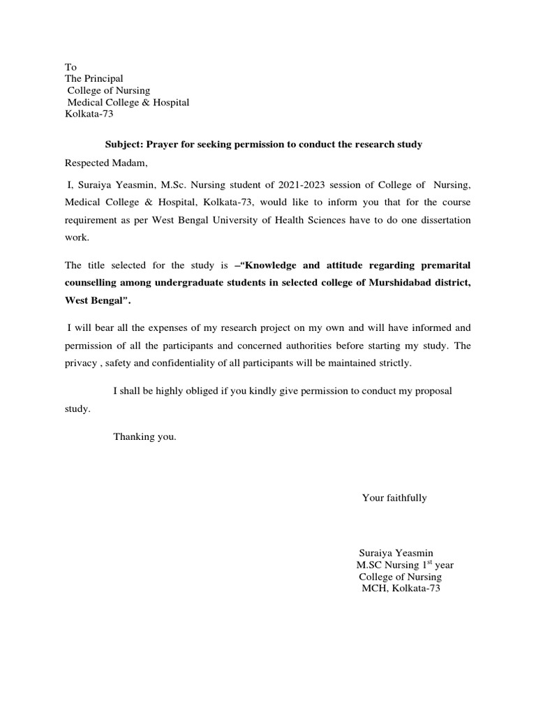 Letter Seeking Permission To Conduct The Research The Research Study ...