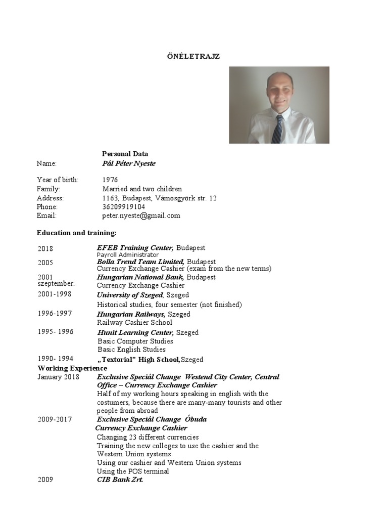 Oneletrajz Nyeste Peter Pal Eng | PDF | Banks | Financial Services