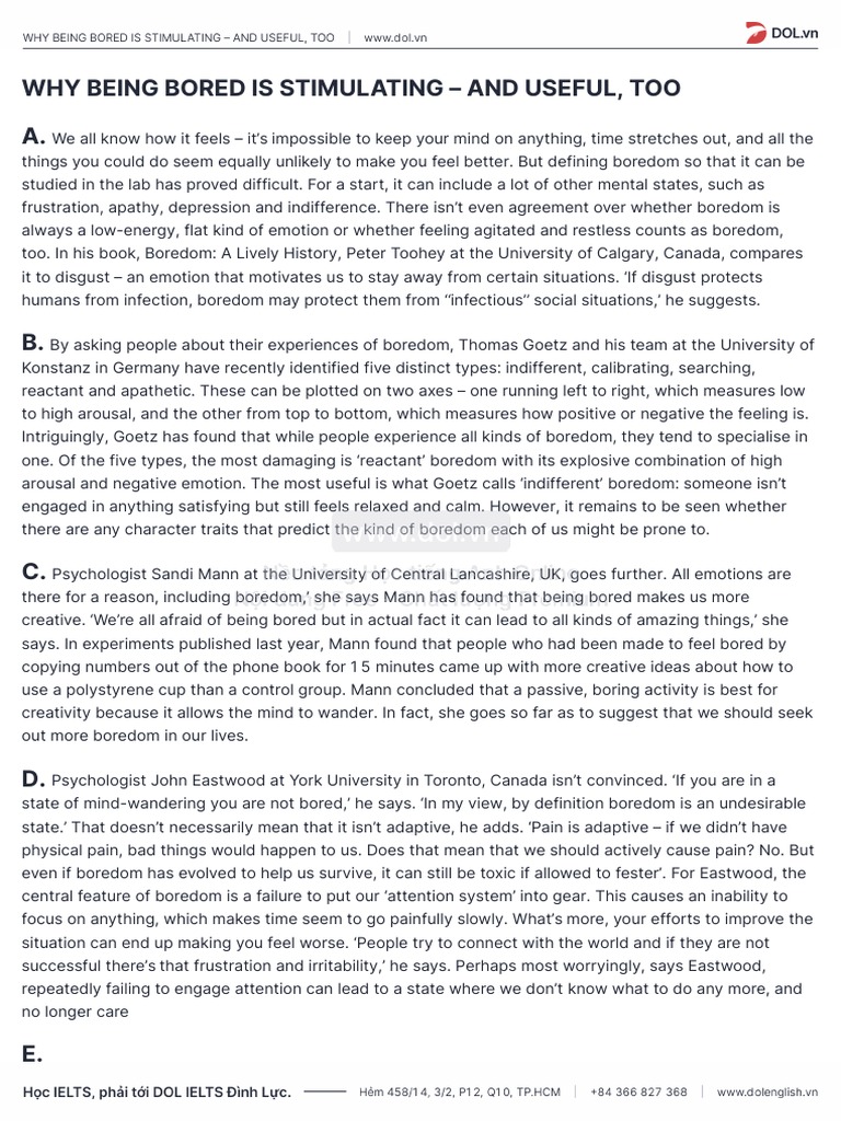 Why Being Bored Is Stimulating - and Useful, Too | PDF | Psychological ...