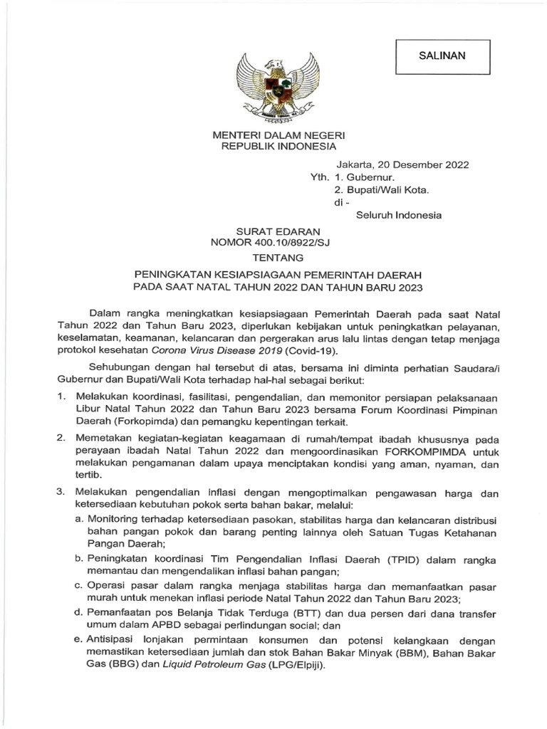 Salinan Surat Edaran Tentang Nataru | PDF