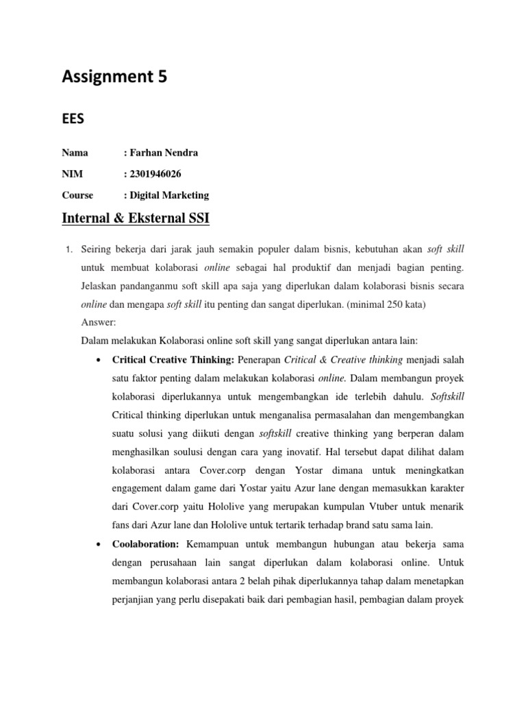 Farhan Nendra - Assignment Bulan 5 - SSI Track - EES | PDF