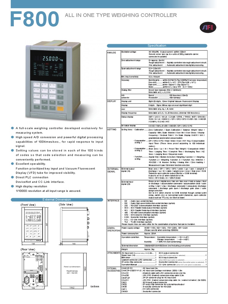 All in One Type Weighing Controller: Specification | PDF | Analog To ...