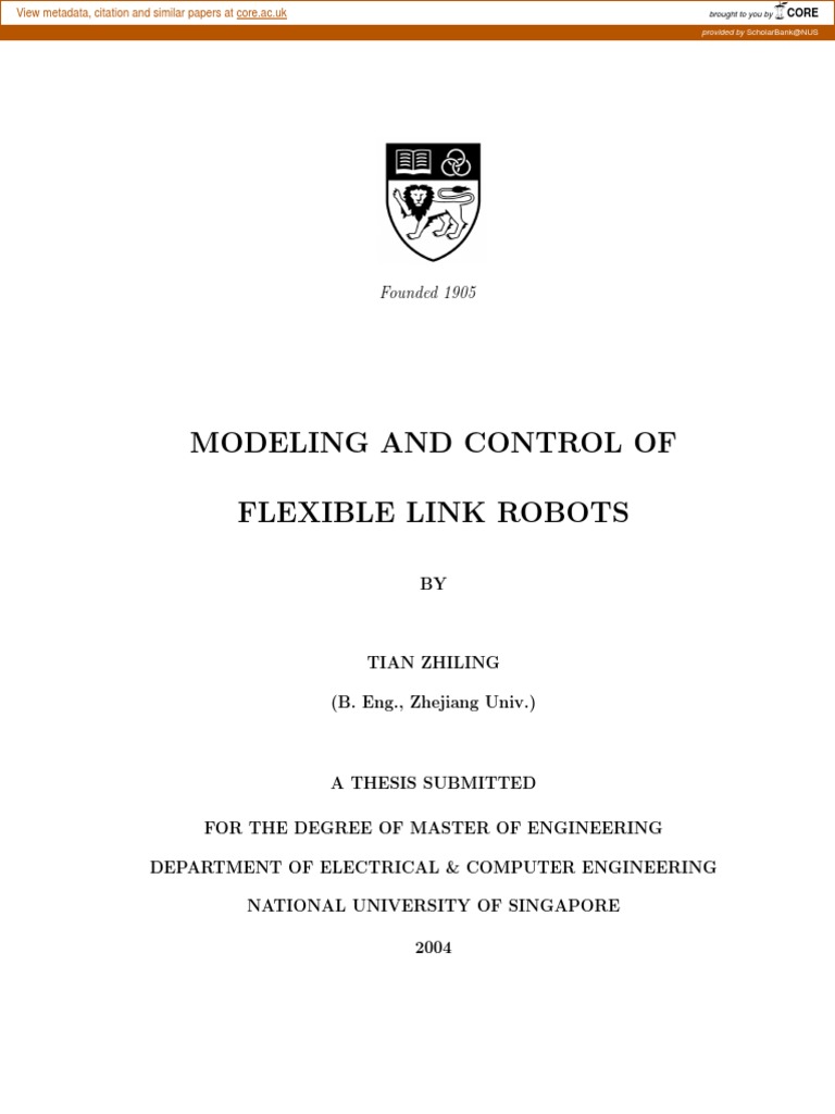 Modeling and Control of Flexible Link Robots - 48628966 | PDF | Control Theory | Finite Element ...