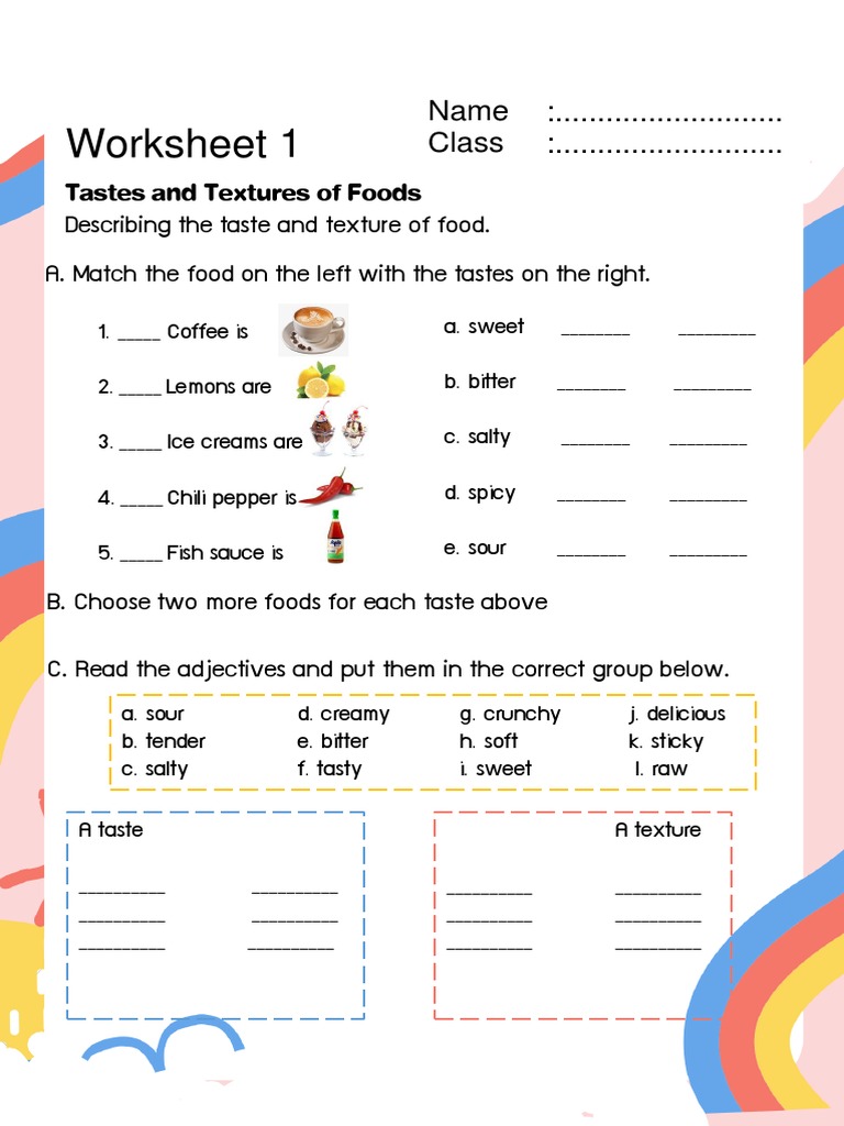 Food Taste and Texture Worksheet | PDF