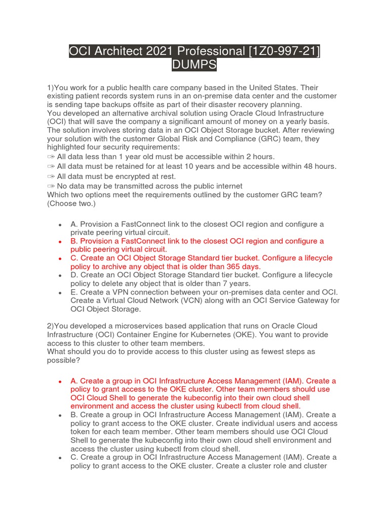 OCI Architect 2021 Professional (1Z0-997-21) Dumps | PDF | Cloud Computing | Databases