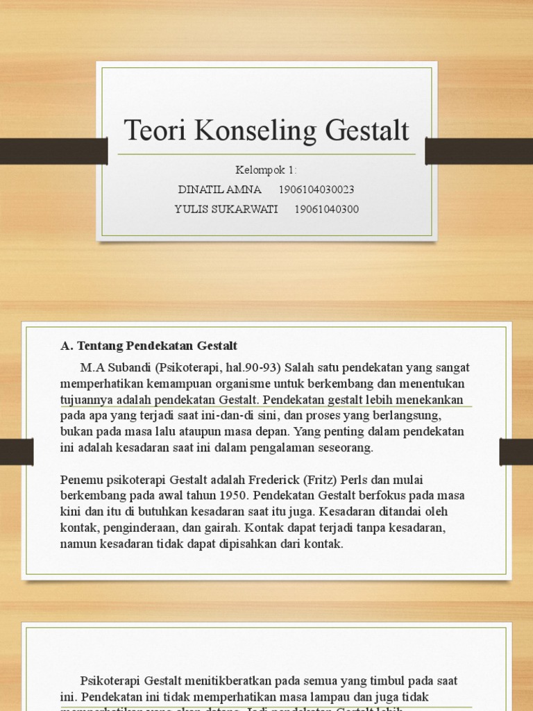 Teori Konseling Gestalt - KLP 1 - Konseling Individual - Presen Ke2 | PDF
