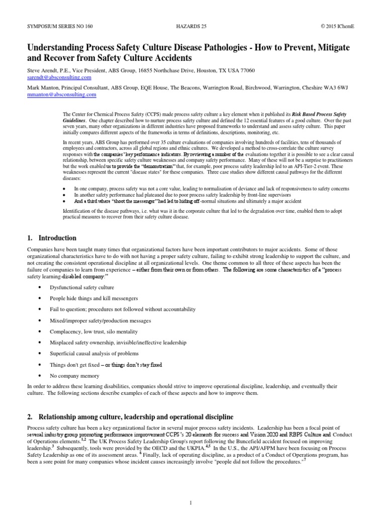 Understanding Proces Safety Culture - How To Prevent Mitigate and ... Understanding Proces Safety Culture - How To Prevent Mitigate and ...