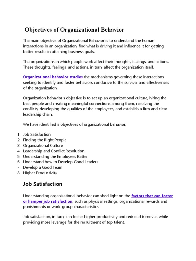 Objectives of Organizational Behavior | PDF | Organizational Behavior ...