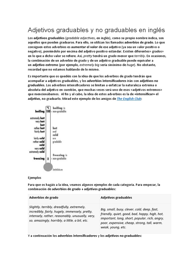 Adjetivos Graduables y No Graduables en Inglés | PDF | Gramática ...