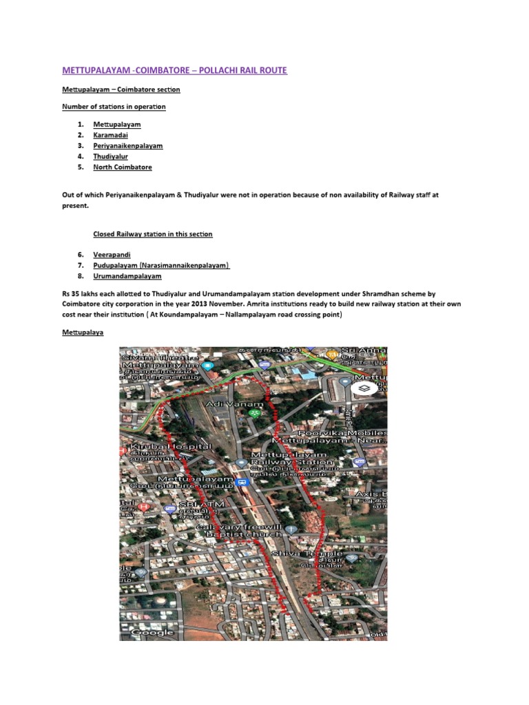 Mtp-Cbe-Poy Rail Route in CBE Dist | Download Free PDF | Train Station ...