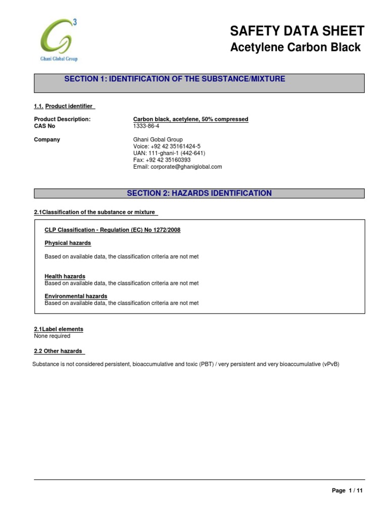 Acetylene Carbon Black Safety Data Sheet | PDF | Personal Protective ...
