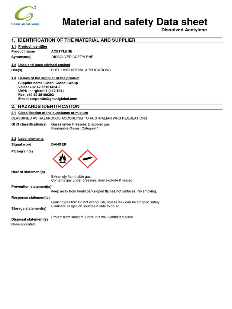 Acetylene MSDS | PDF | Firefighting | Personal Protective Equipment