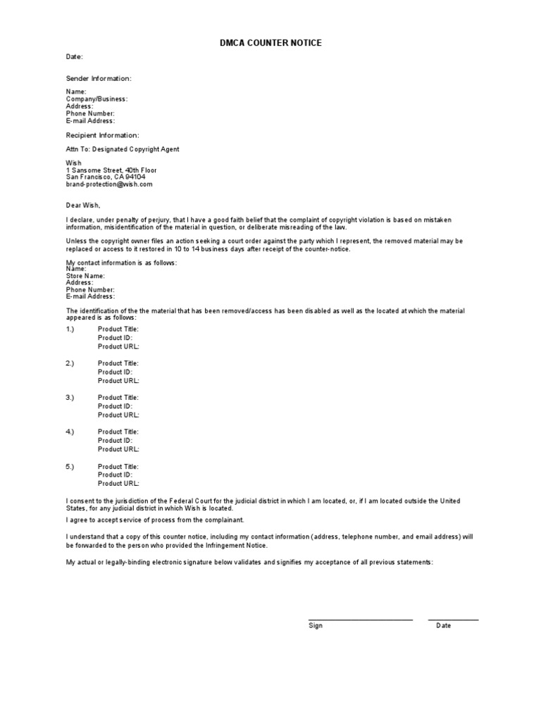 DMCA Counter Notice Form | PDF