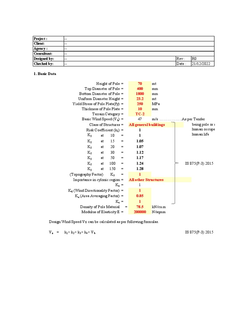 Wind Load Calculations for Pole Structures | PDF | Bending | Shear Stress