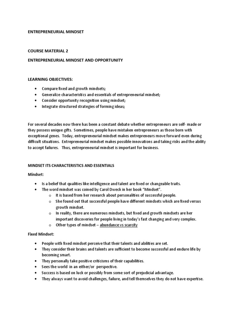 CM2 Entrepreneurial Mindset and Opportunity | PDF | Entrepreneurship ...