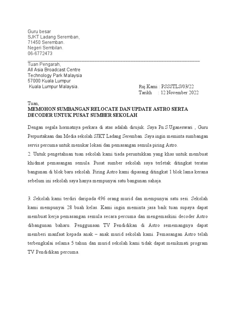Surat Meminta Sumbangan - Astro | PDF