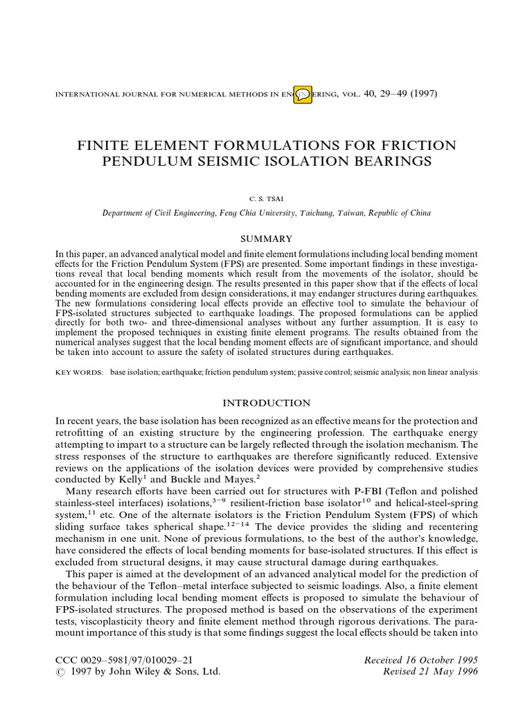Finite Element Formulations For Friction Pendulum Seismic Isolation Bearings | PDF | Earthquake ...