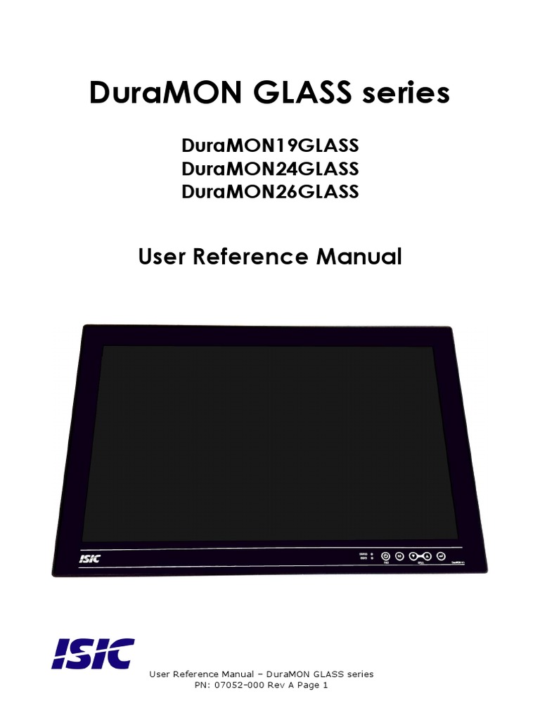 DuraMON GLASS Series User Reference Manual 07052 000 A | PDF | Computer Monitor | Menu (Computing)